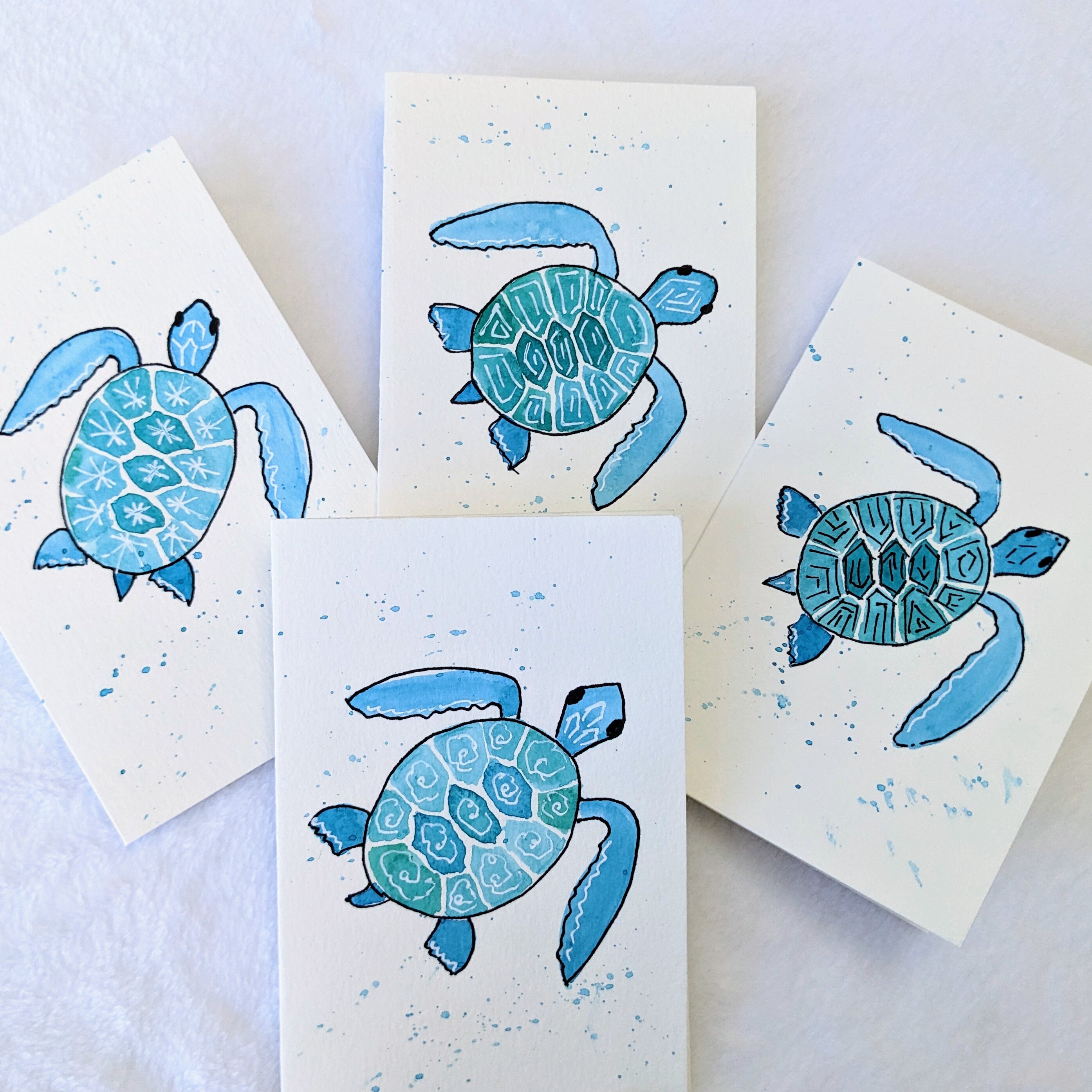 Sea Turtle Thank You Cards Set of Four, Blank Inside - Etsy