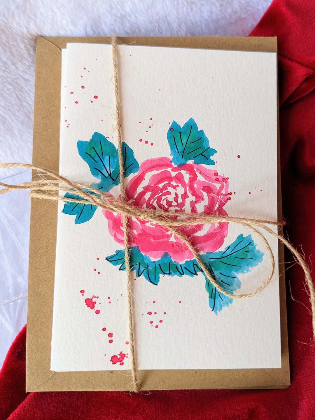 Rose Cards Set of Four, Blank Inside Pink Red Orange Yellow Green Blue ...