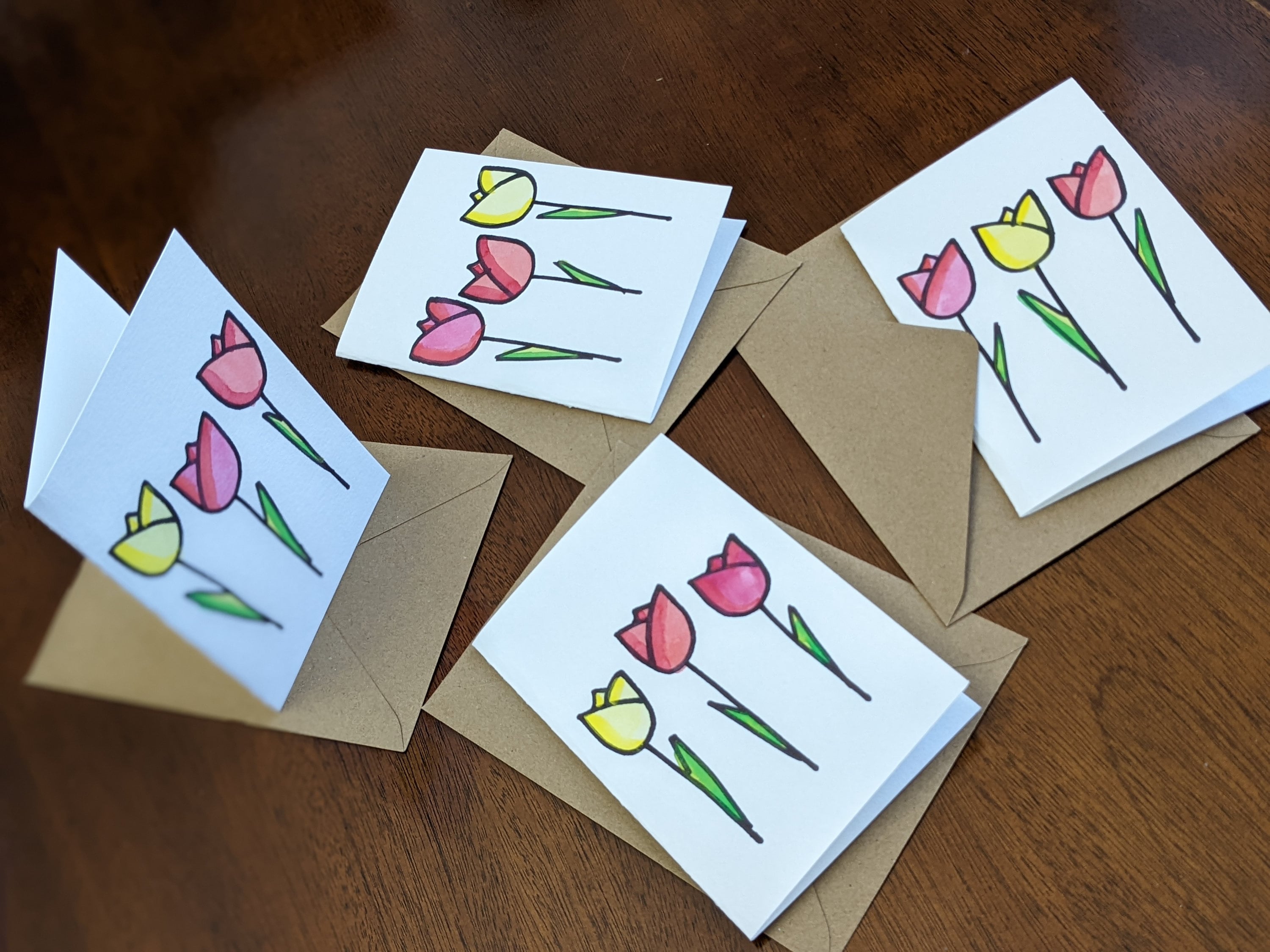 Tulip Note Cards Set of Four Blank Inside - Etsy