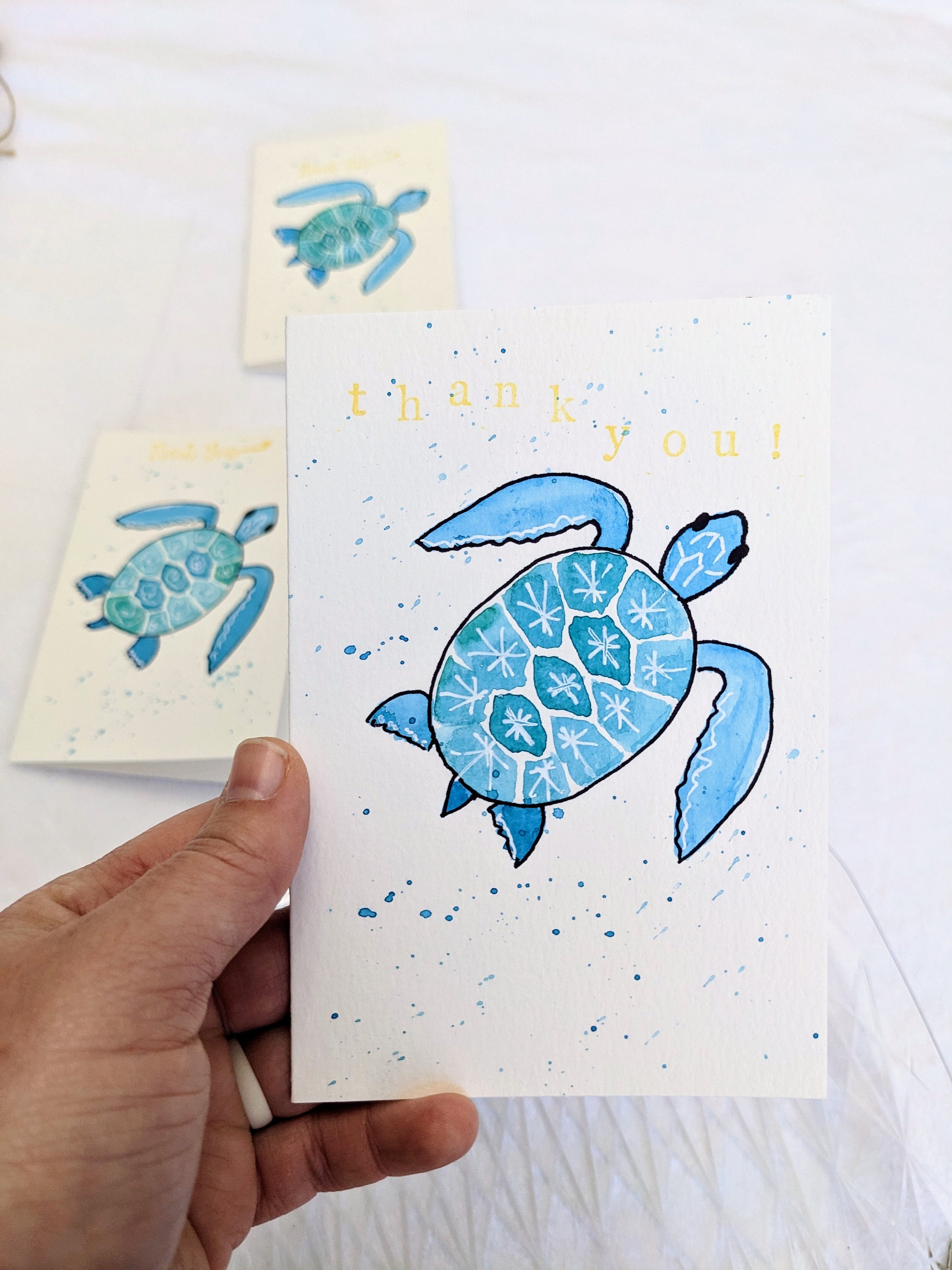Sea Turtle Thank You Cards Set of Four, Blank Inside - Etsy