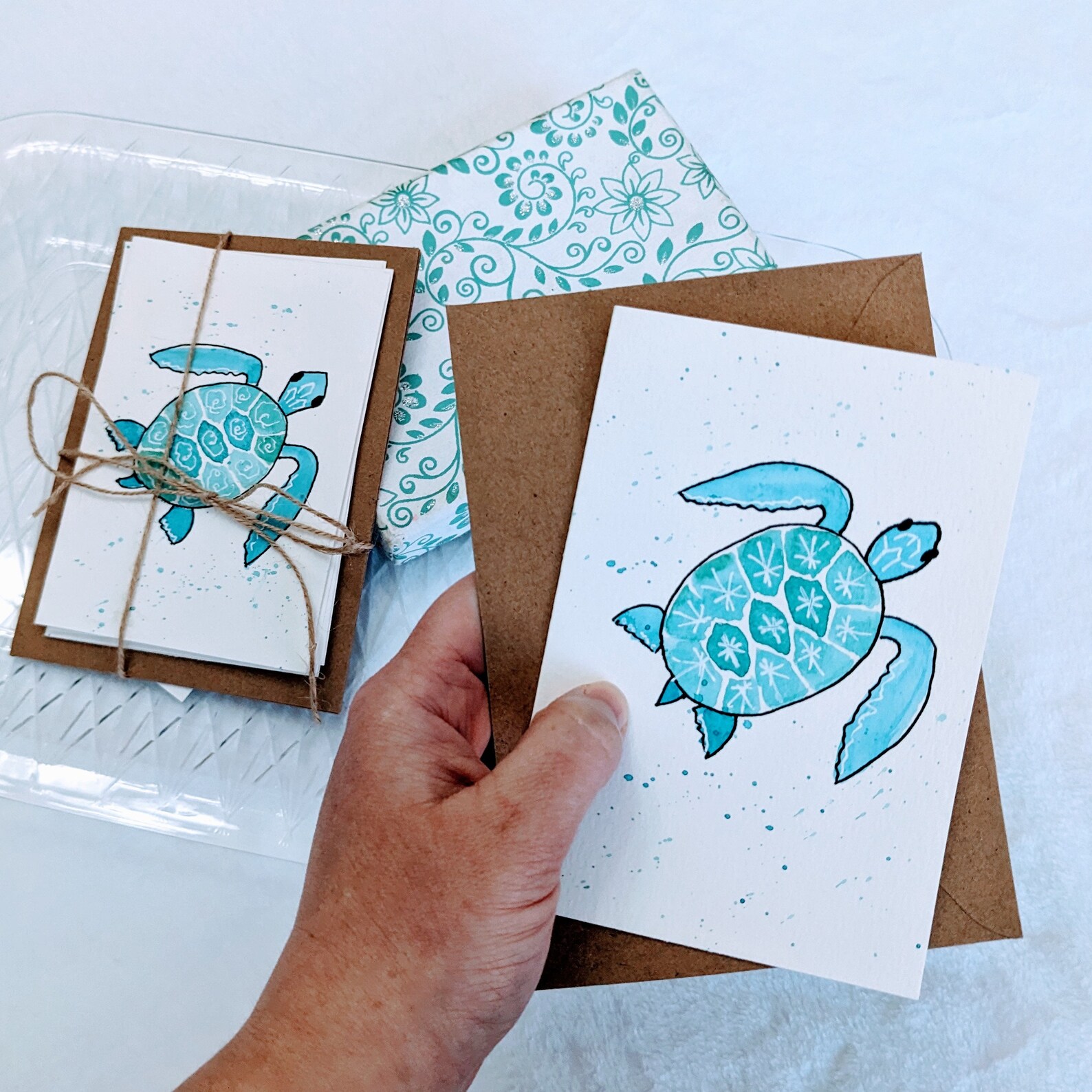 Sea Turtle Thank You Cards Set of Four, Blank Inside - Etsy