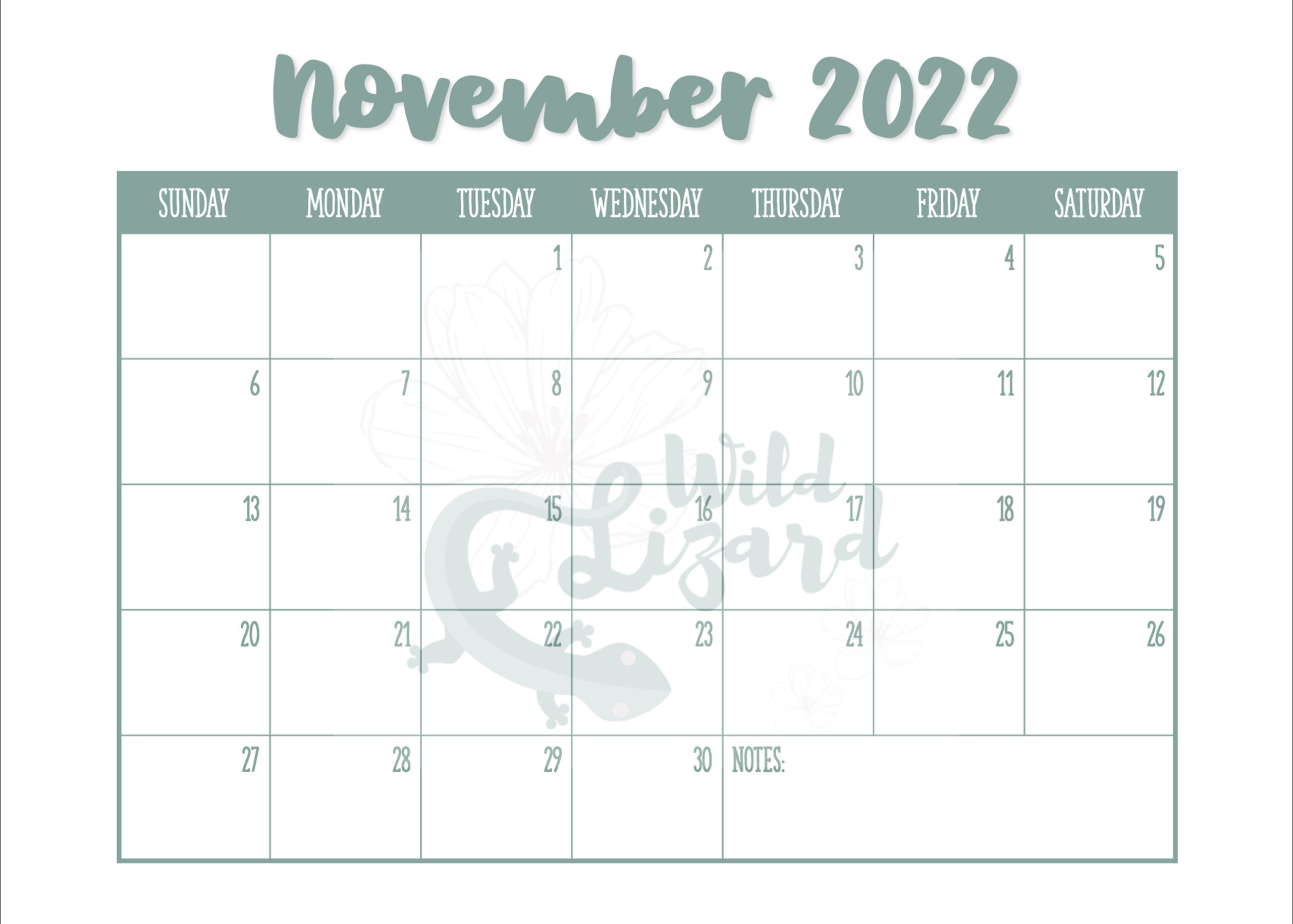 November 2022 Calendar Printable Pdf