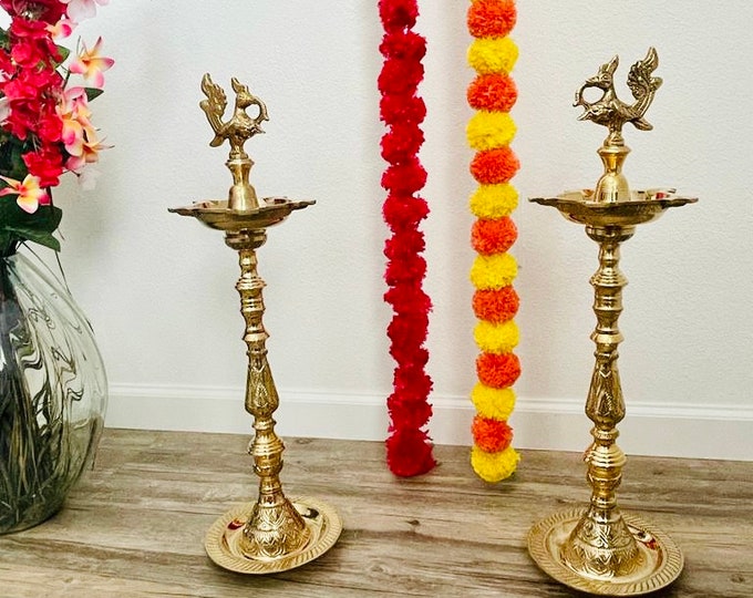 Annapakshi Nilavilakku 4 Feet Set of 2 Brass Diya Stand Large, Tall ...