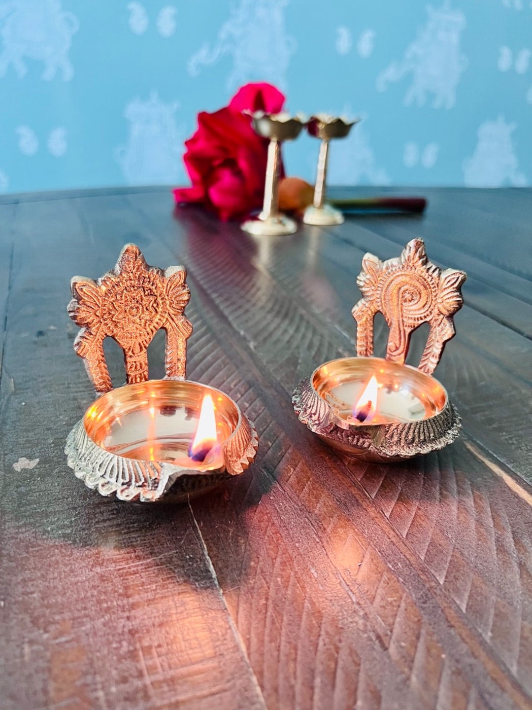 Brass Shank Chakra Kuber Diya | Set of 2 | Brass Deepak 3 Inch for Home ...