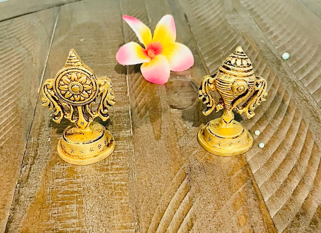 Brass Shank and Chakra Set: Pooja Thali Decor - Etsy