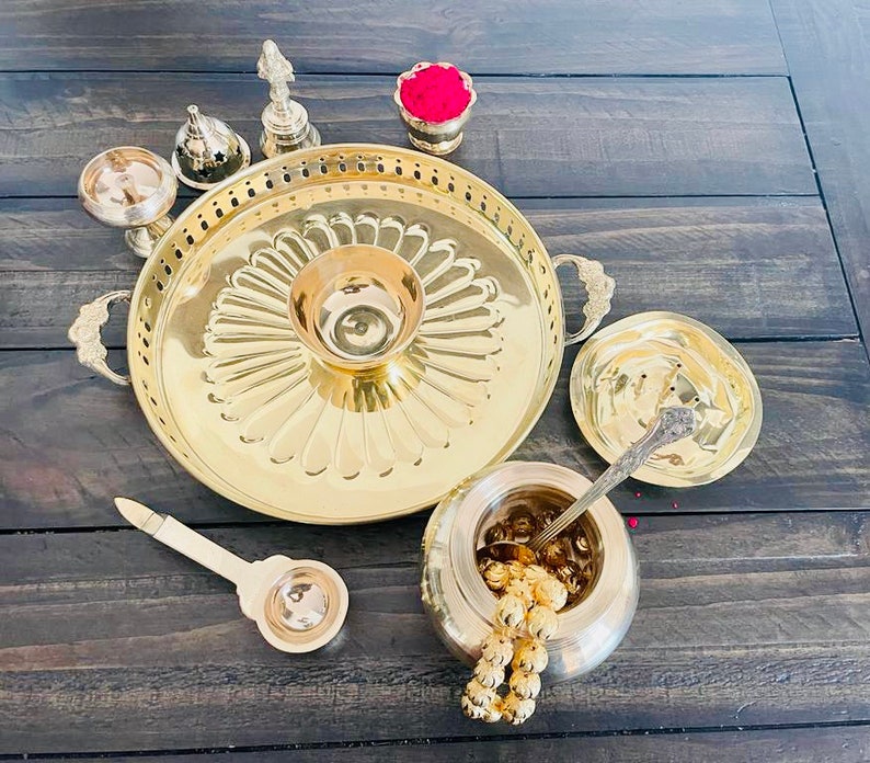 Pure Brass Pooja Thali Pooja Thali Set Housewarming - Etsy