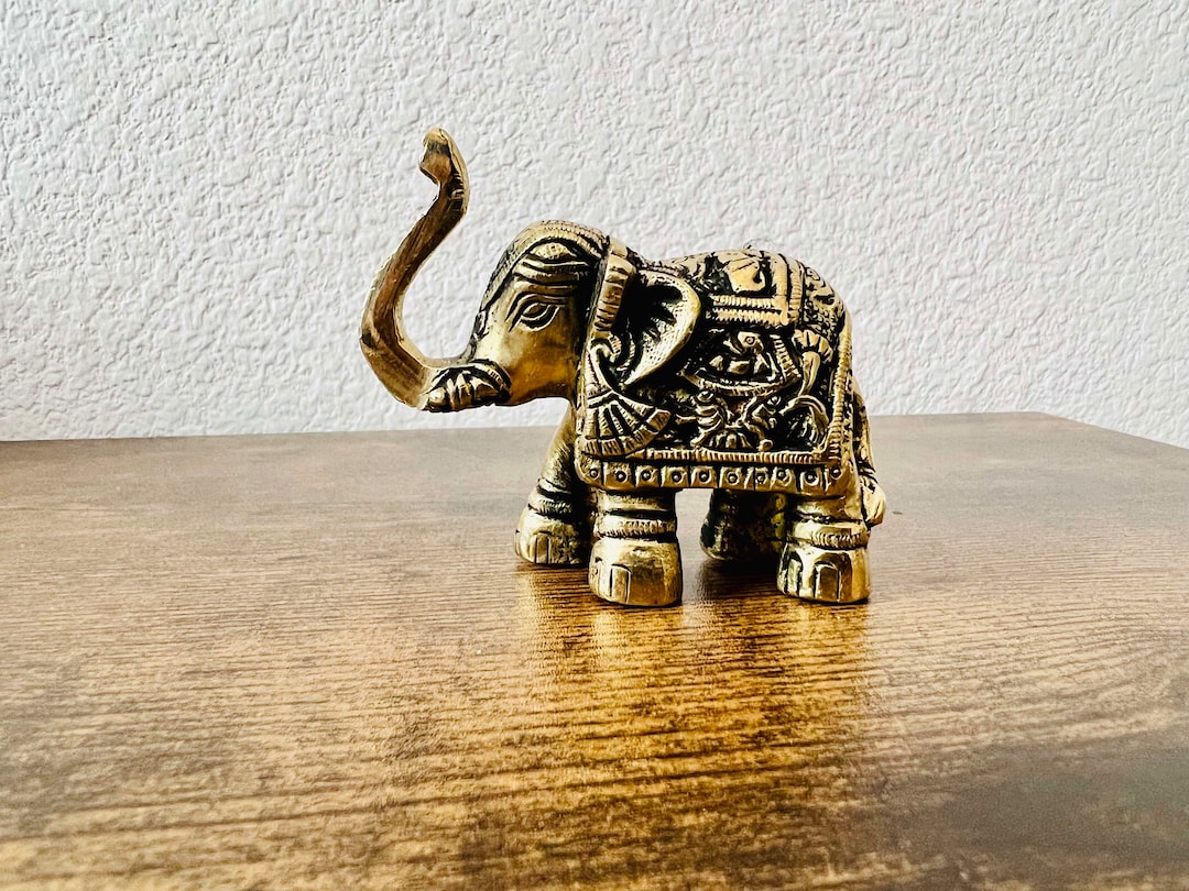 Solid Brass Elephant Statue – 2 Inches Lucky Decor Figurine – Good Luck ...