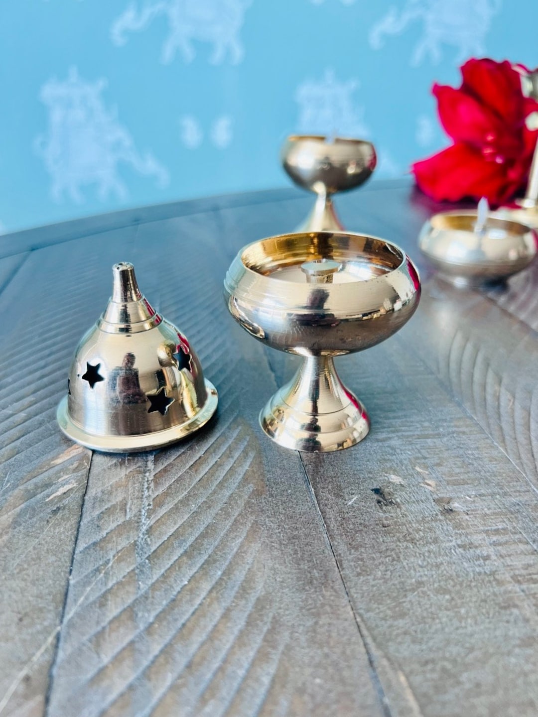 Brass Kamal Diya Set: Diwali Oil Lamp, Dhoop Dhani, Festive Decor - Etsy