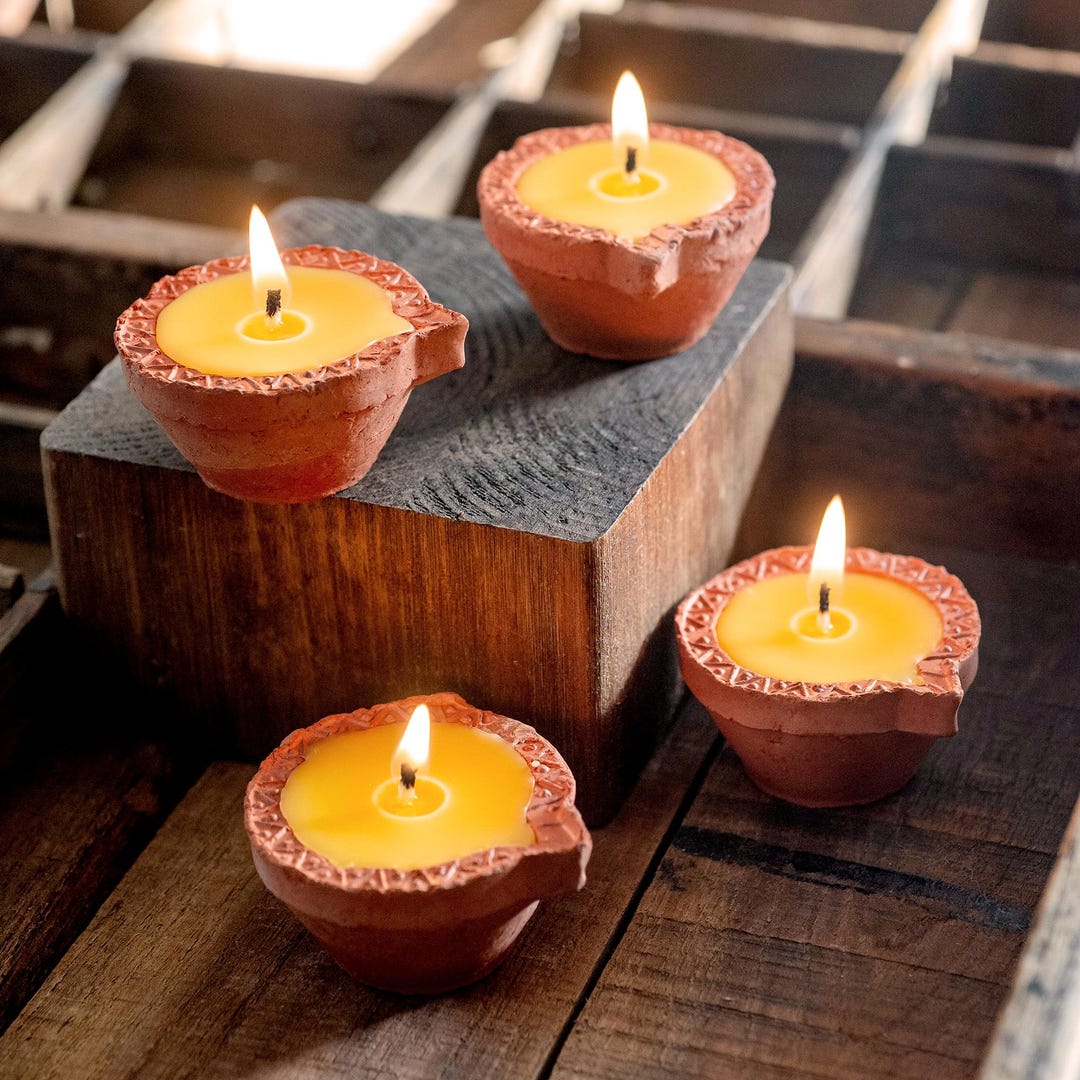 Beeswax Diya Candles (set of 2): Handcrafted Matka Lamps, Eco-friendly ...