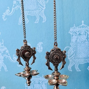 Brass Vishnu Deepam Oil Lamps: Sangu Chakra Hanging Diyas, 23" - Etsy