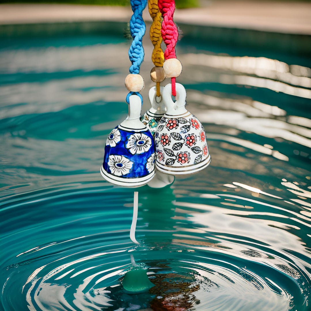 Hanging Ceramic Macrame Bells | Hand-made Macrame With Ceramic Bells ...