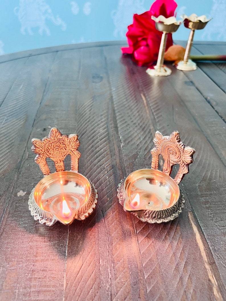Brass Shank Chakra Kuber Diya Set of 2 Brass Deepak 3 Inch - Etsy