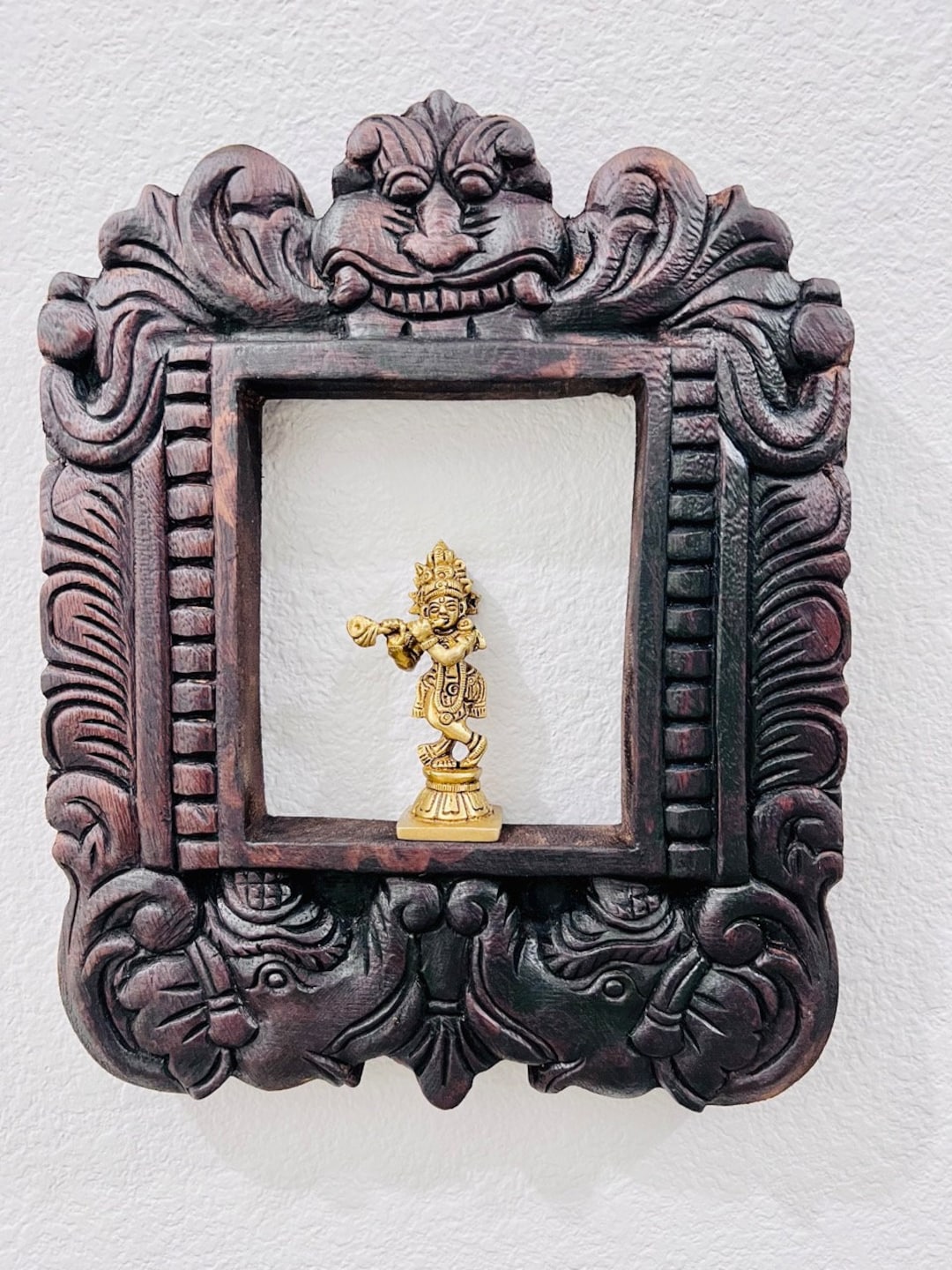 Hand-carved Teak Wood Jharokha - South Indian Style Wall Decor (10x8 ...