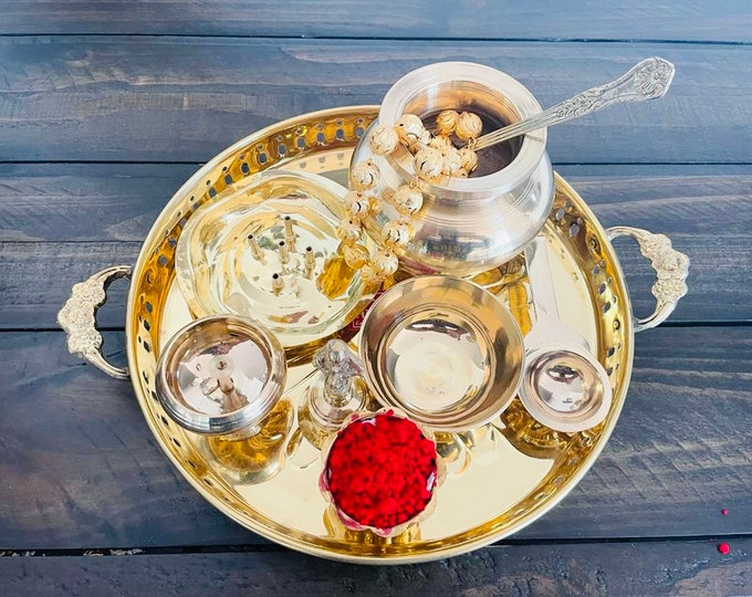 Pure Brass Pooja Thali Pooja Thali Set Housewarming Essential Diwali ...