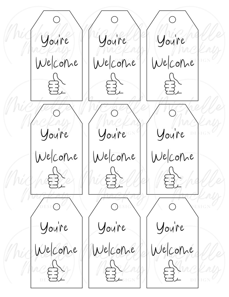 You're Welcome Gift Tag. Gift Tags for Any Occasion. Printable PDF ...