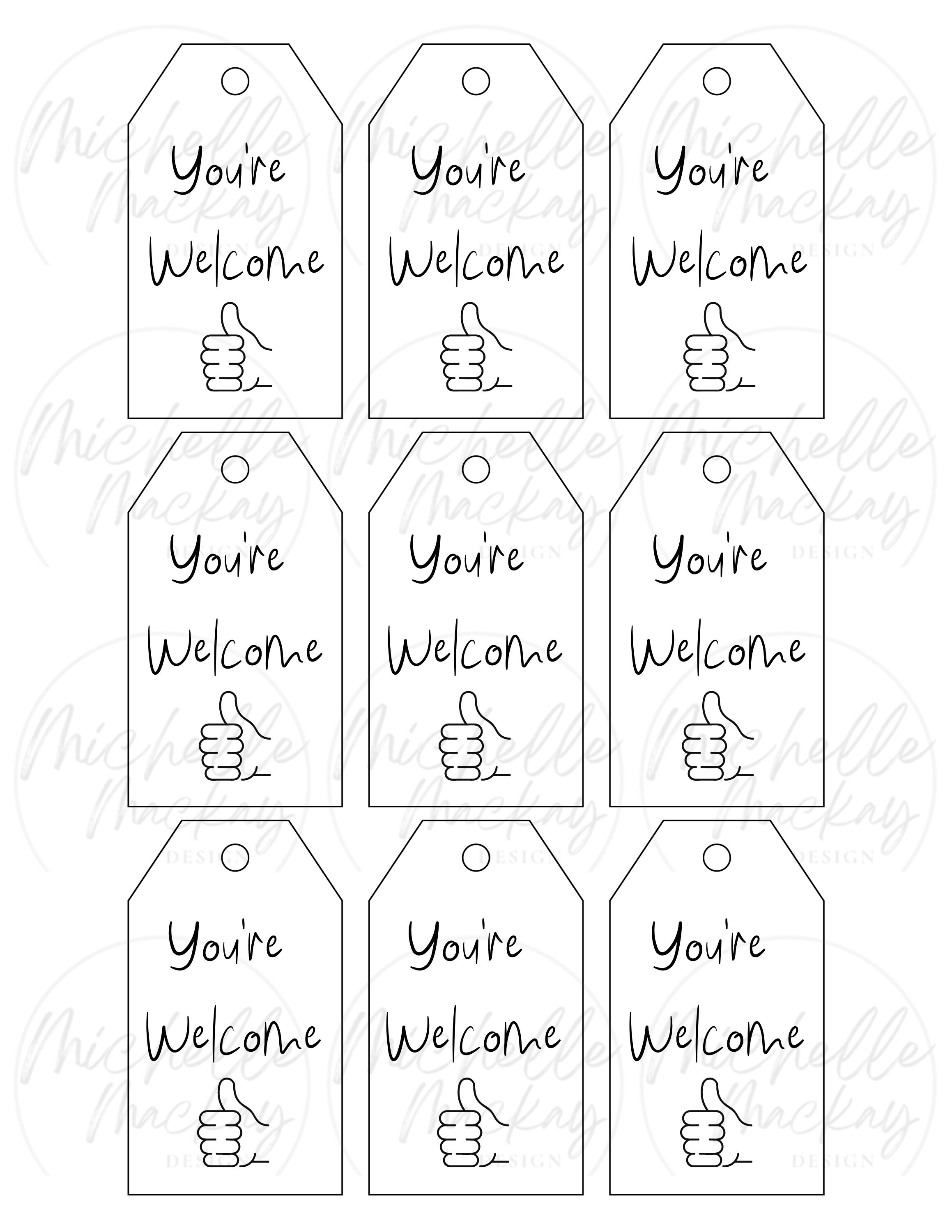 You're Welcome Gift Tag. Gift Tags for Any Occasion. Printable PDF ...