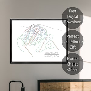 Sugarloaf Trail Map Art | Maine | Digital Print | Map | Modern Wall Art ...