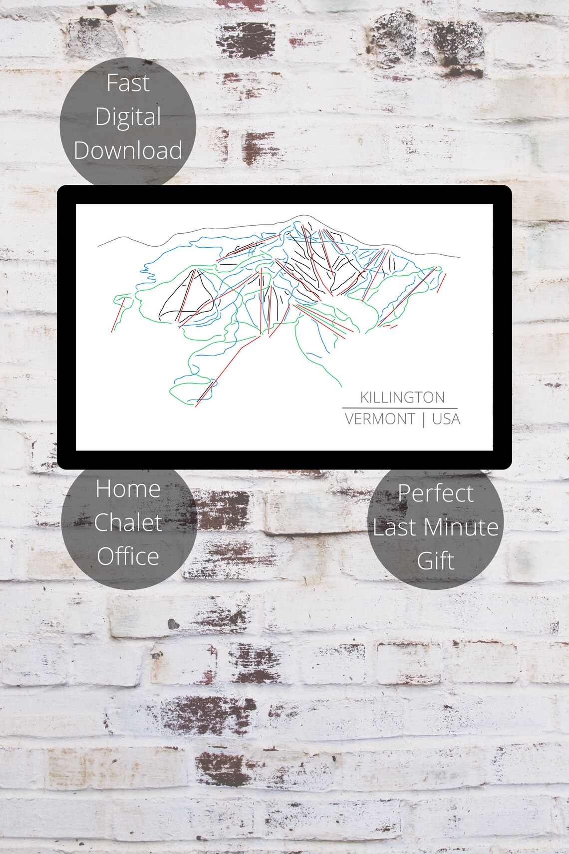 Killington Trail Map | Digital Print | Modern Wall Art | Trail Map Art ...