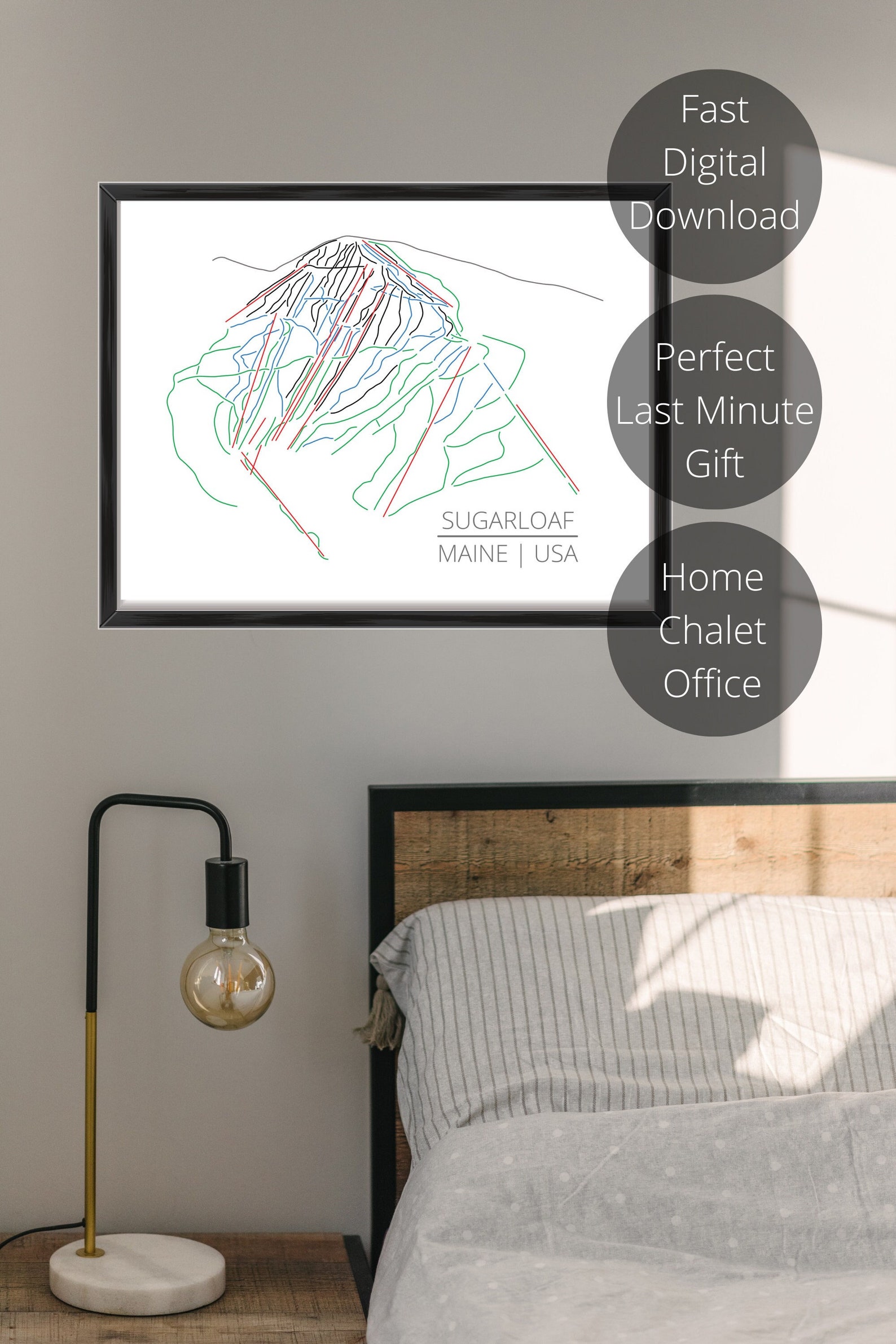 Sugarloaf Trail Map Art | Maine | Digital Print | Map | Modern Wall Art ...