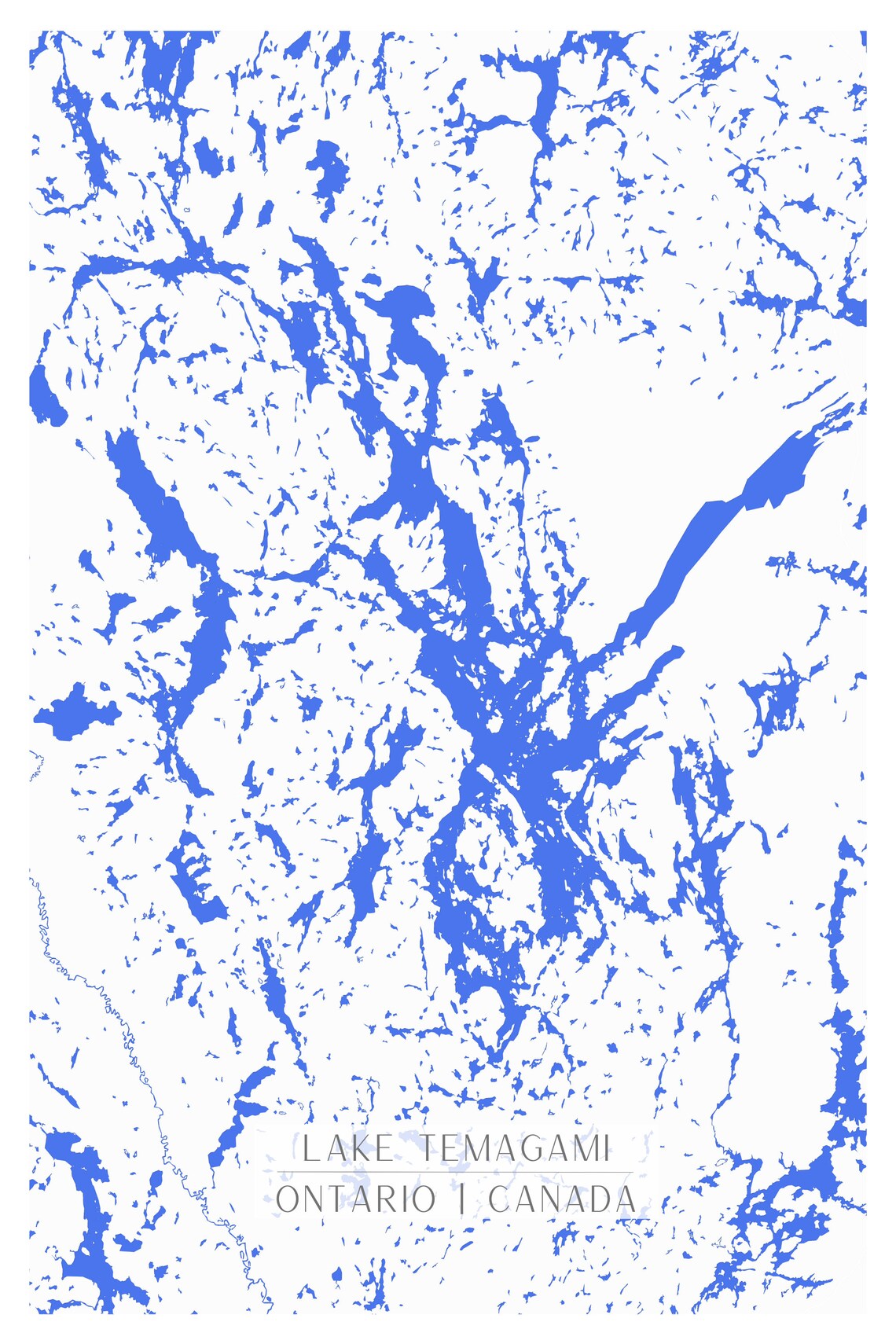 Lake Temagami Digital Print Map Modern Wall Art Ontario Canada Map Art ...