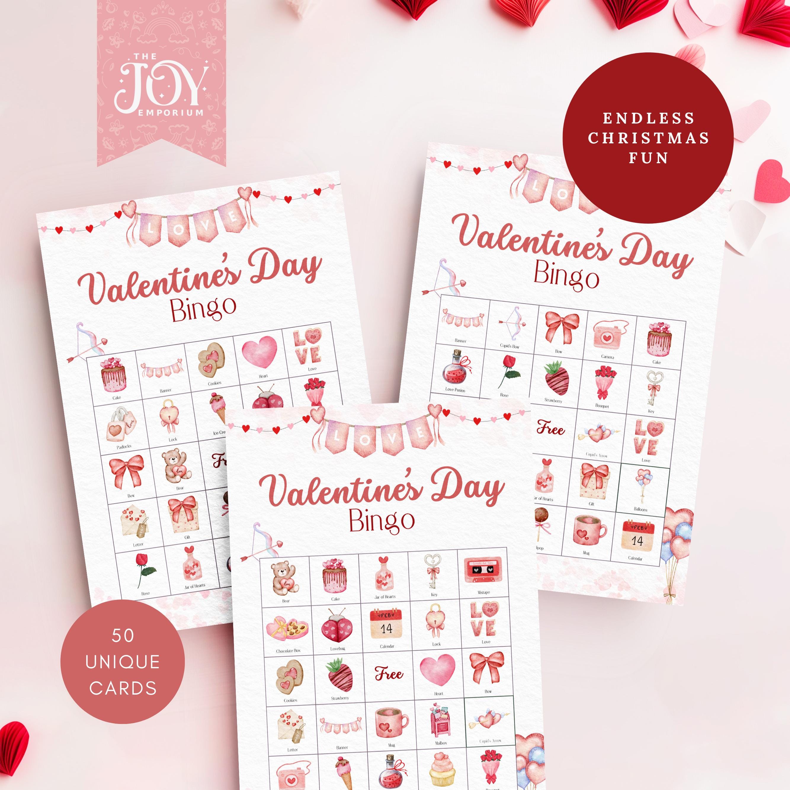 50 Valentine's Bingo Cards | Valentine's Day Bingo Cards Printable ...