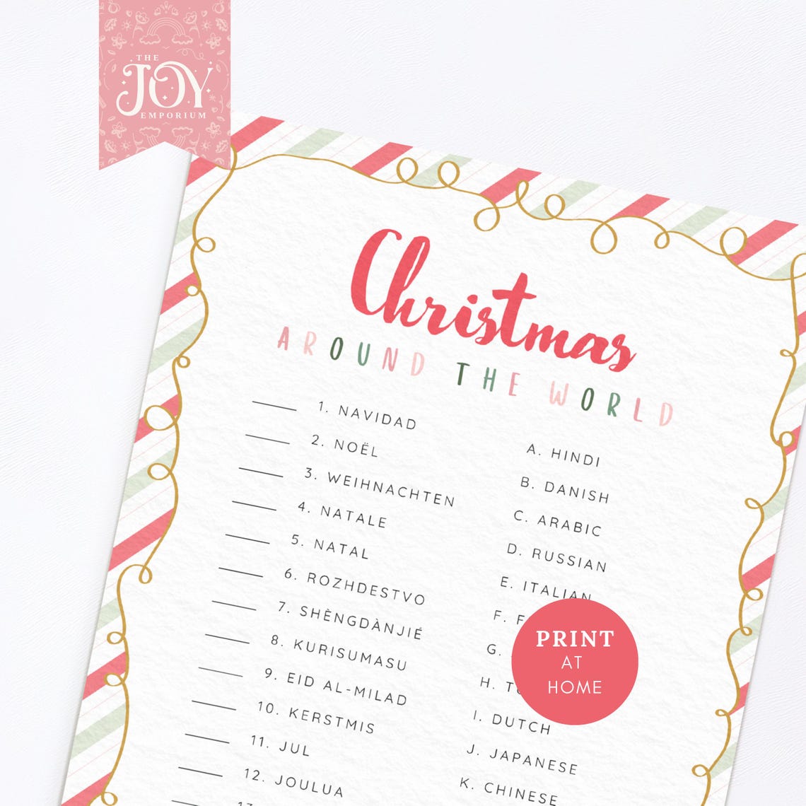 Around the World Christmas Game | Printable Holiday Party Game ...