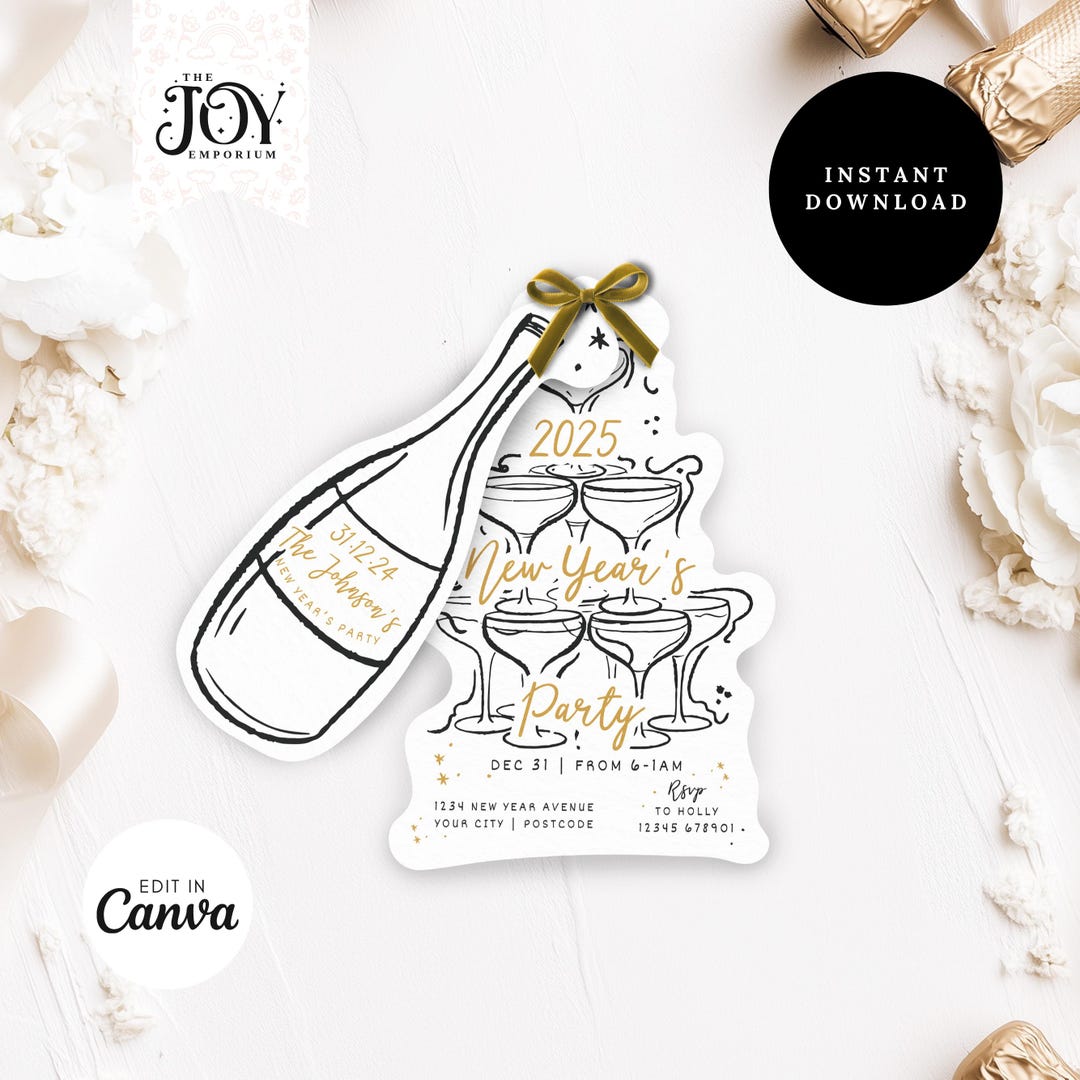 2025 NYE Invitation | Editable New Year Party Invite | Cocktail Party ...