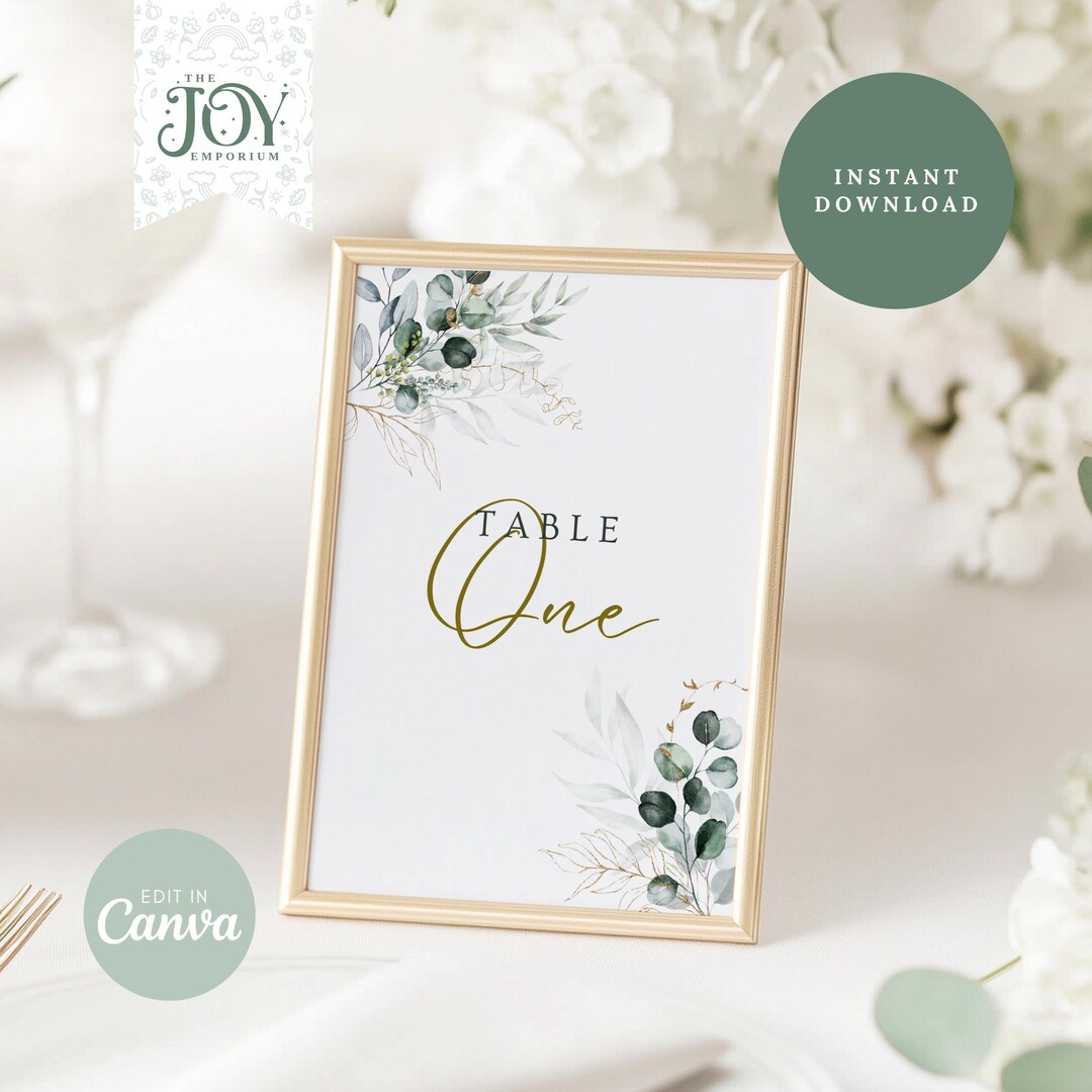 Eucalyptus Wedding Table Numbers: Greenery Decor (editable Canva ...