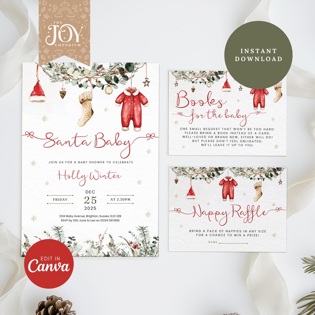 Santa Baby Shower Invitation | Santa Baby Shower Bundle | Digital ...