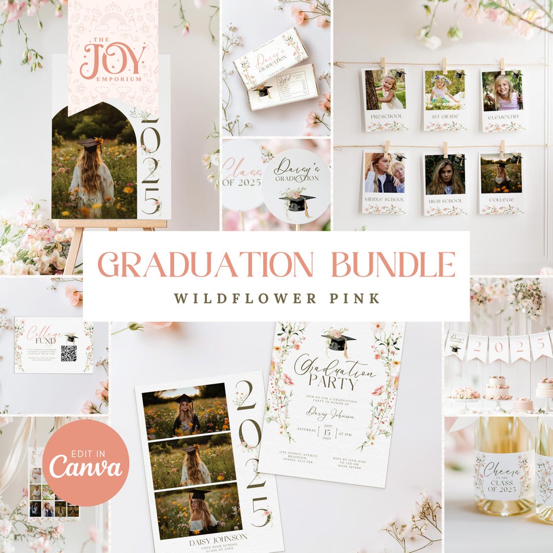 Wildflower Graduation Party Bundle: Editable Floral Decor (digital ...