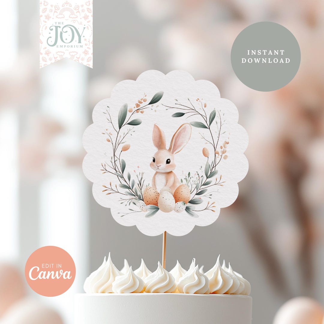 Watercolor Bunny Cake Topper: Easter Party Printable (digital Download ...