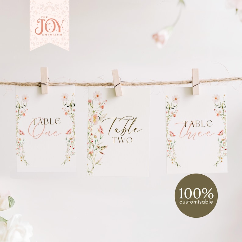 Wildflower Wedding Table Numbers: Editable Floral Template (digital ...