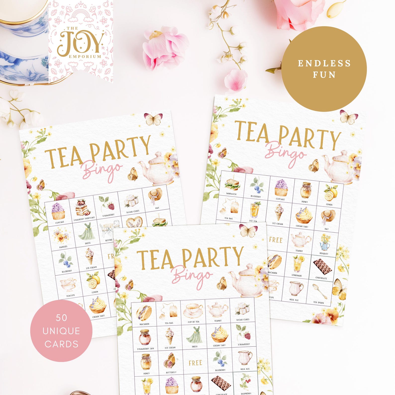 Tea Party Bingo Game | 50 Unique Printable Cards for Kids and Adults ...