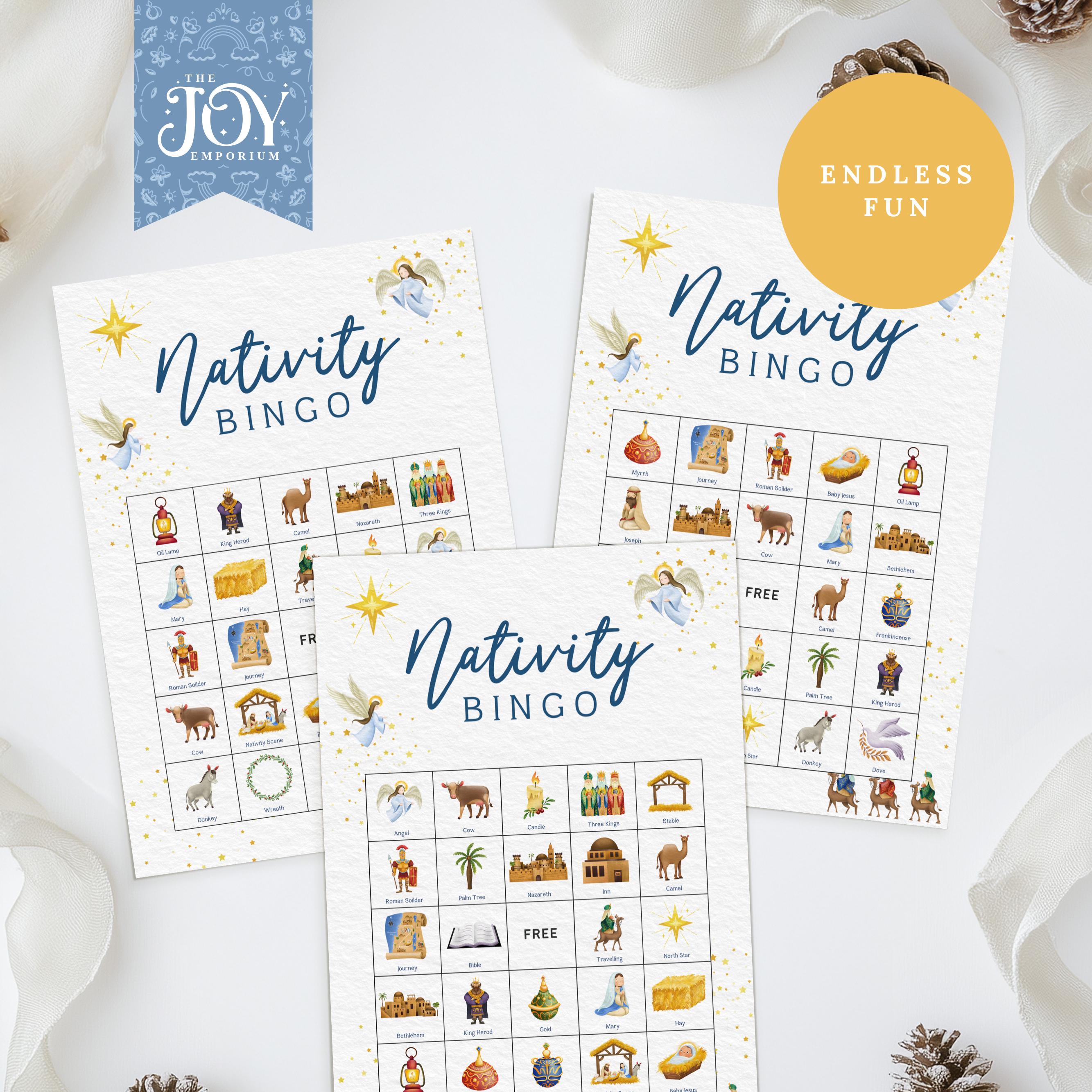 Nativity Bingo Game | 50 Printable Cards | Christmas Nativity Cards ...