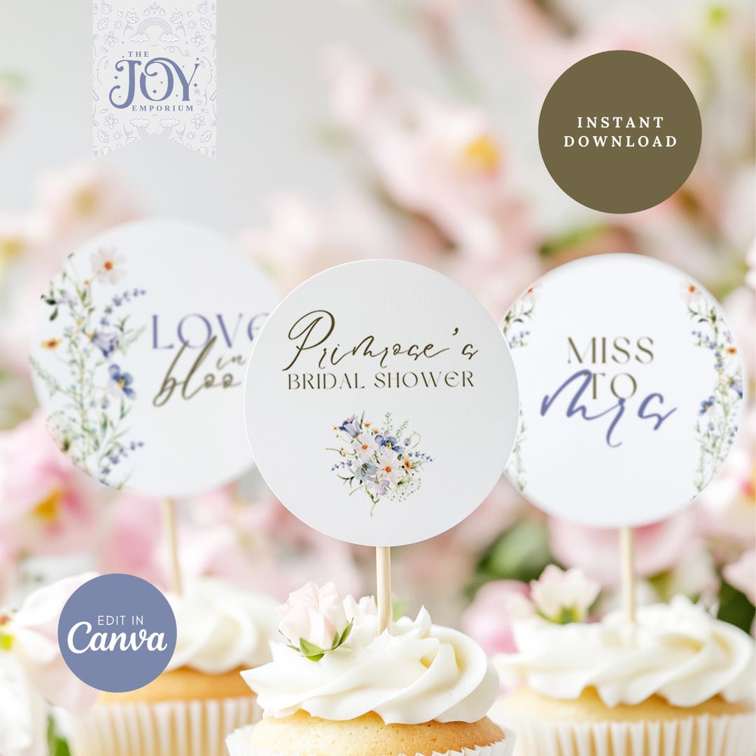 Something Blue Cupcake Toppers: Editable Floral Bridal Shower ...