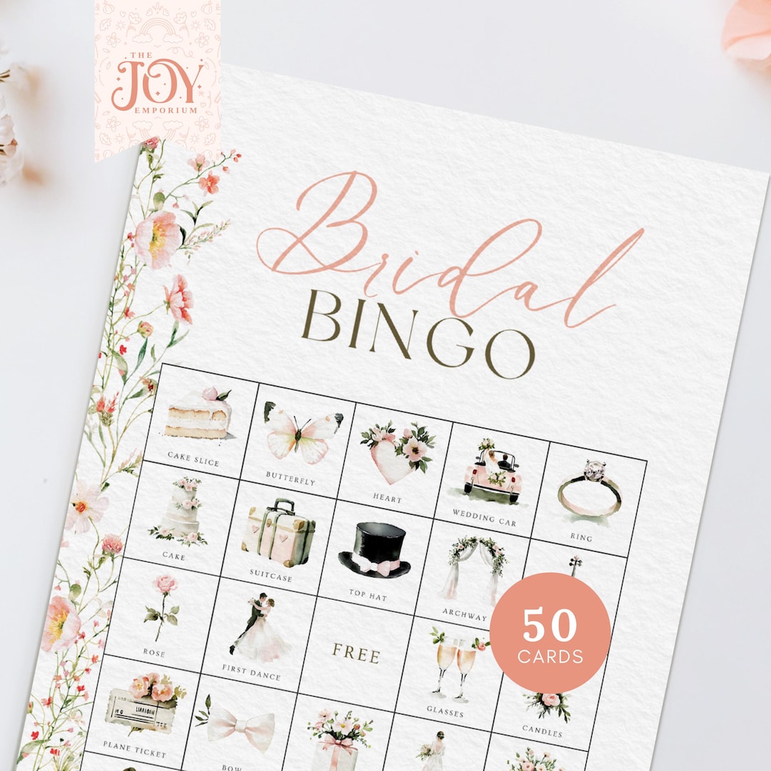 50 Wildflower Bridal Bingo | Editable Printable Game | Floral Bridal ...