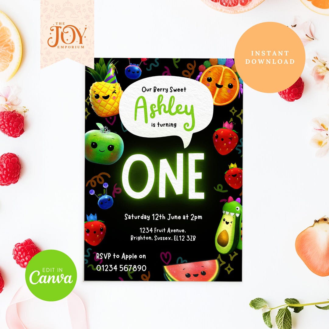 Dancing Fruit Party Invite | Hey Bear Birthday Digital Invitation ...