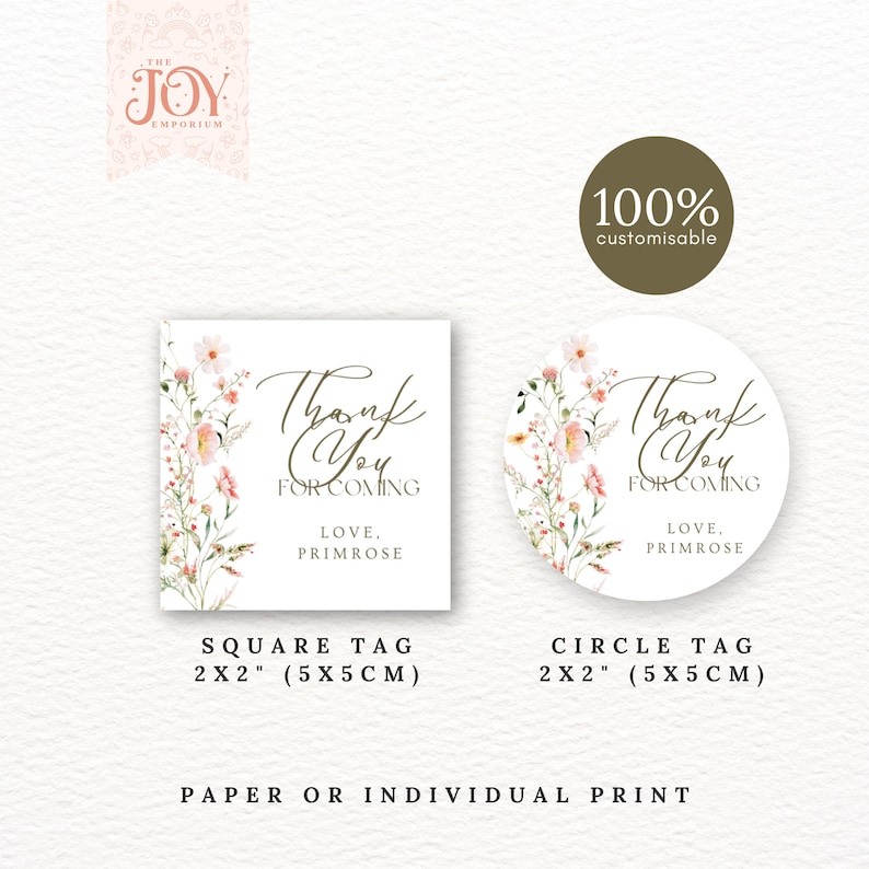 Wildflower Thank You Favor Tags: Editable Floral Template (digital ...
