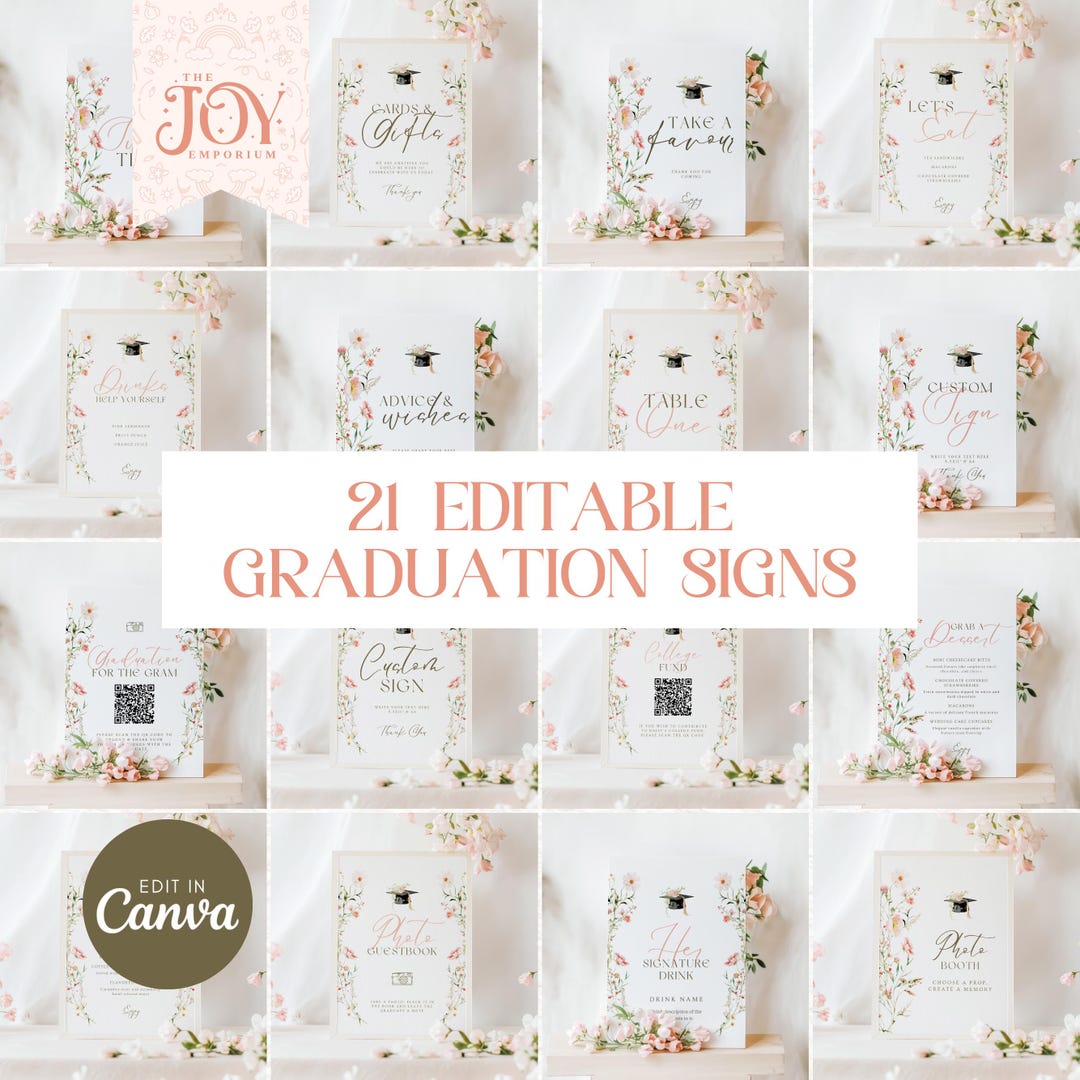 Wildflower Graduation Sign Bundle: 24 Floral Party Printables (editable ...