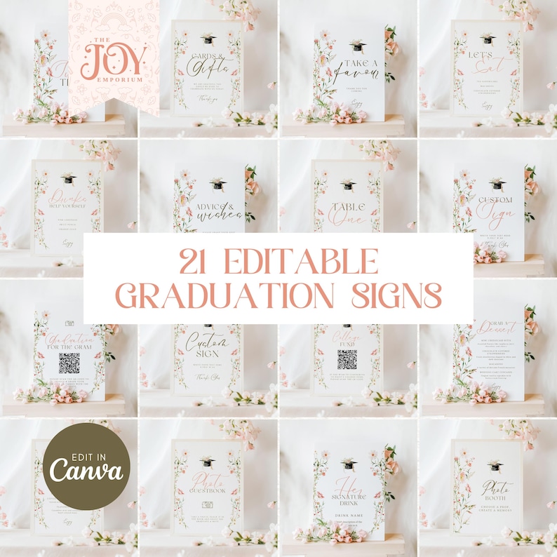 Wildflower Graduation Sign Bundle: 24 Floral Party Printables (editable ...