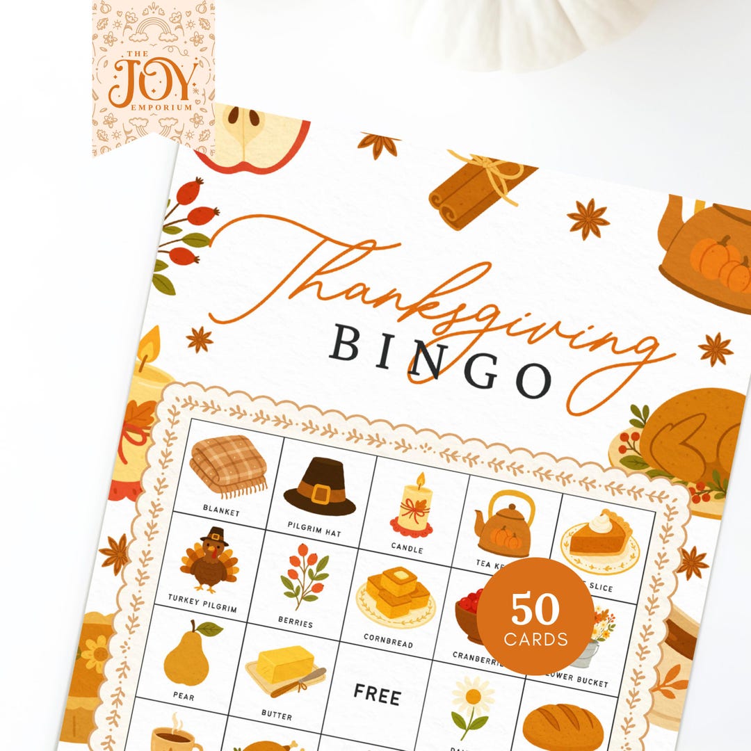 Thanksgiving Bingo, 50 Fun Bingo Cards, Kid Thanksgiving Game ...