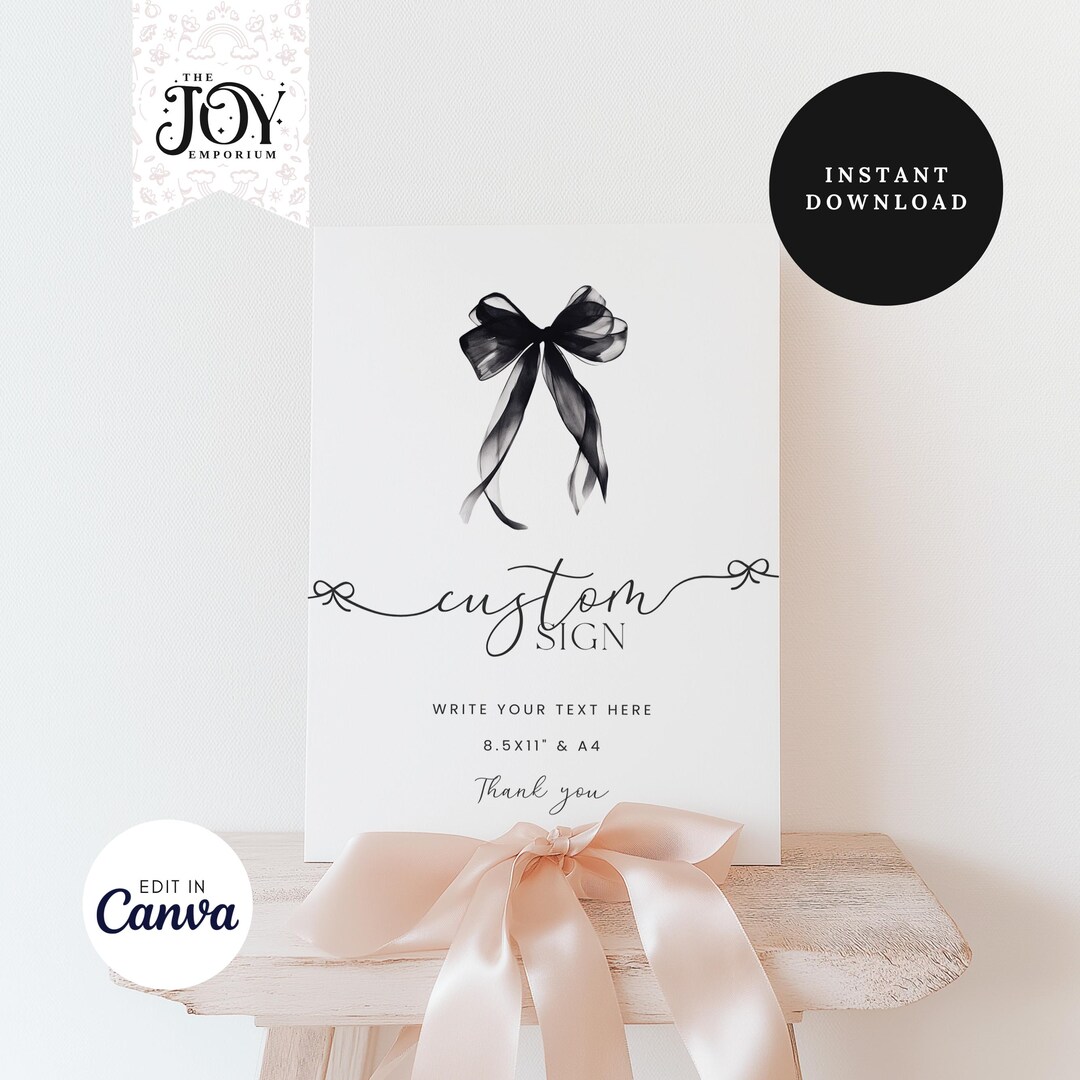 Black Bow Custom Sign | Editable Template for Bridal Shower Decor ...