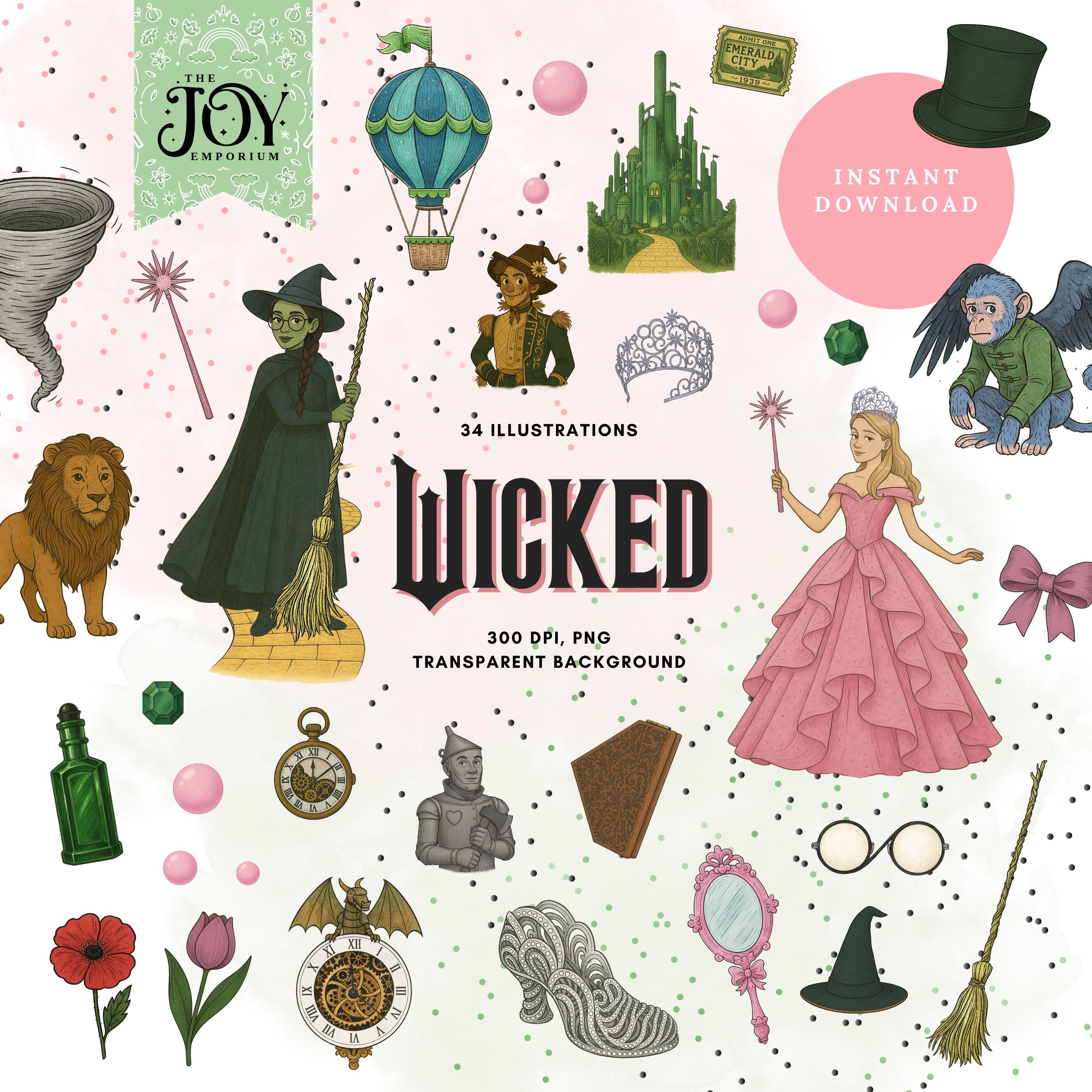 Wicked Clip Art Set: Elphaba, Glinda, Emerald City (digital Download ...