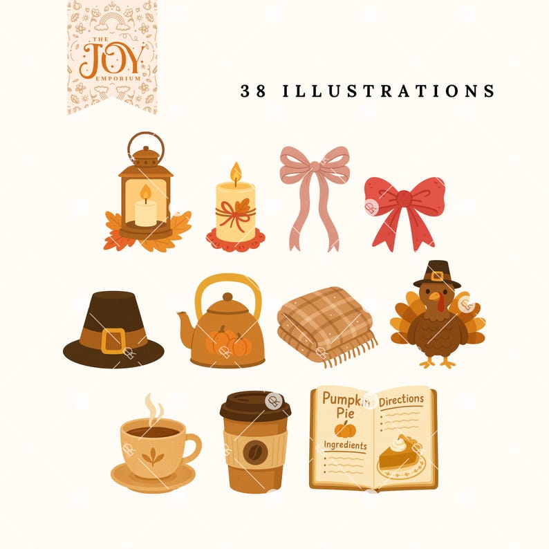 Thanksgiving Feast Clipart, Autumn Dinner Illustrations, Digital ...