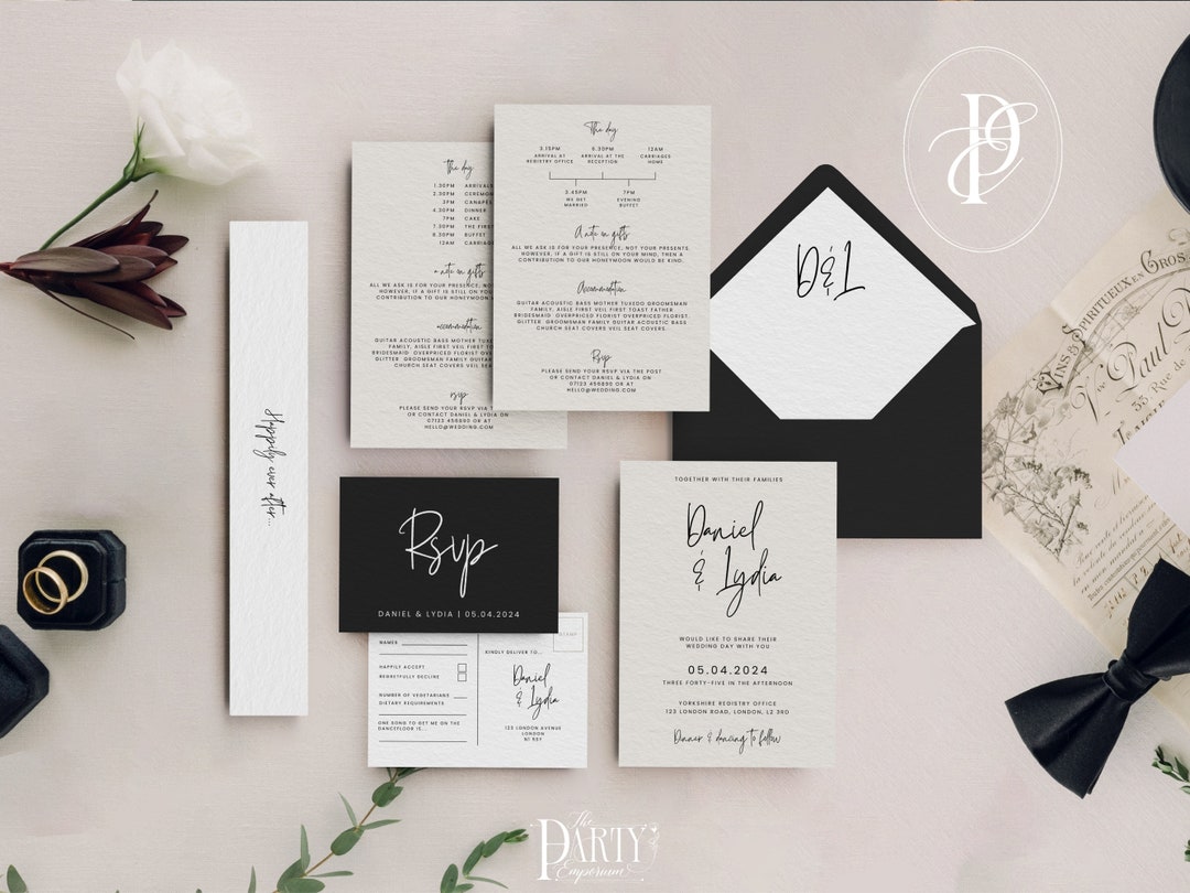 Chelsea Luxury Wedding Invitation Templates - Monochrome Invites With ...