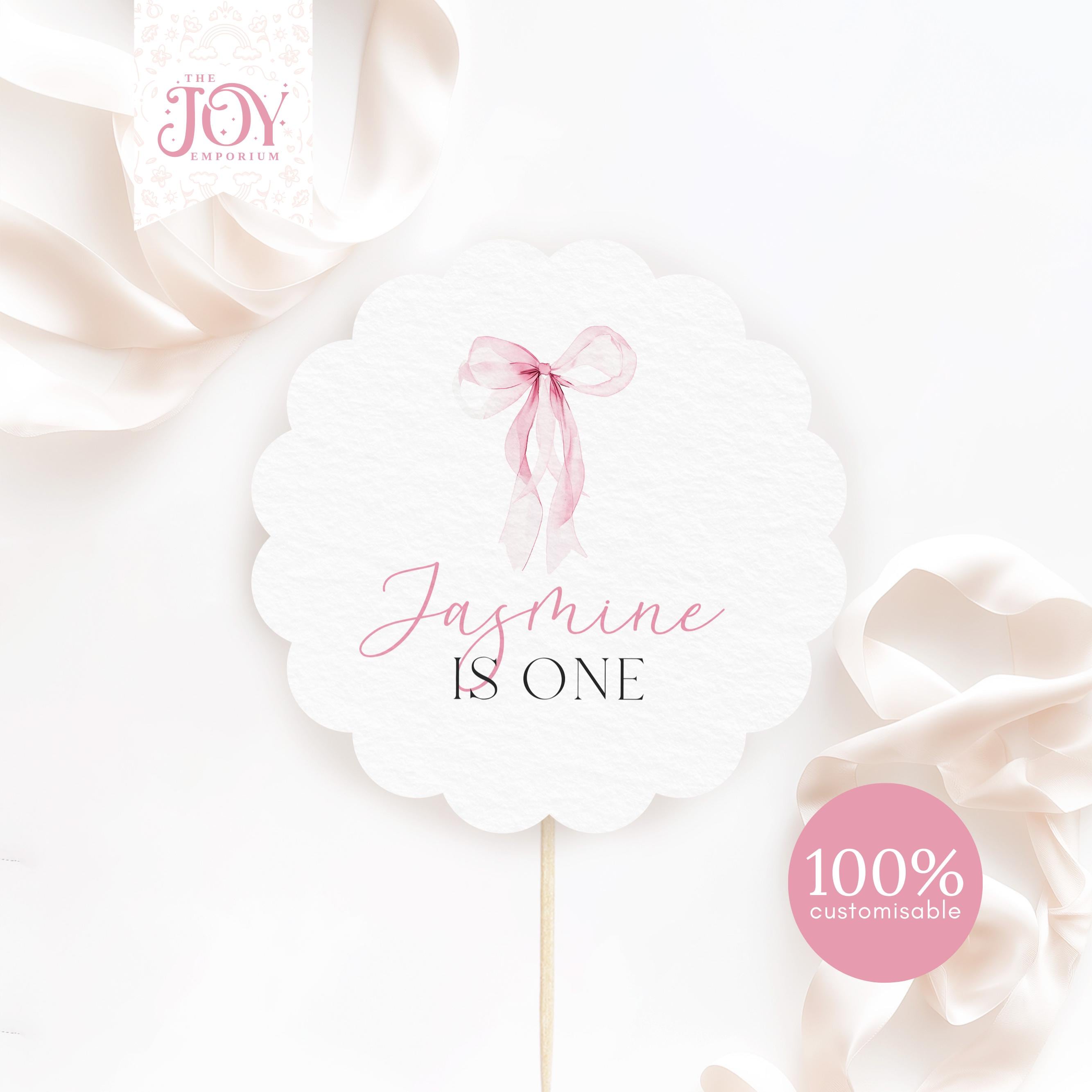 Custom Pink Bow Cake Topper | First Birthday Decoration | Personalized ...