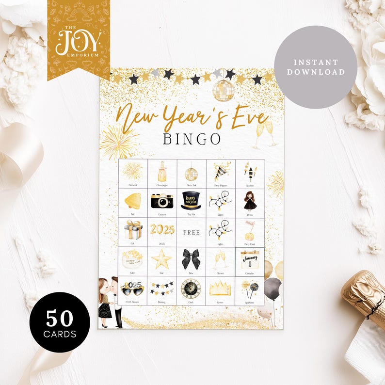 New Years Bingo Game | 50 Printable Cards | Perfect for Family ...