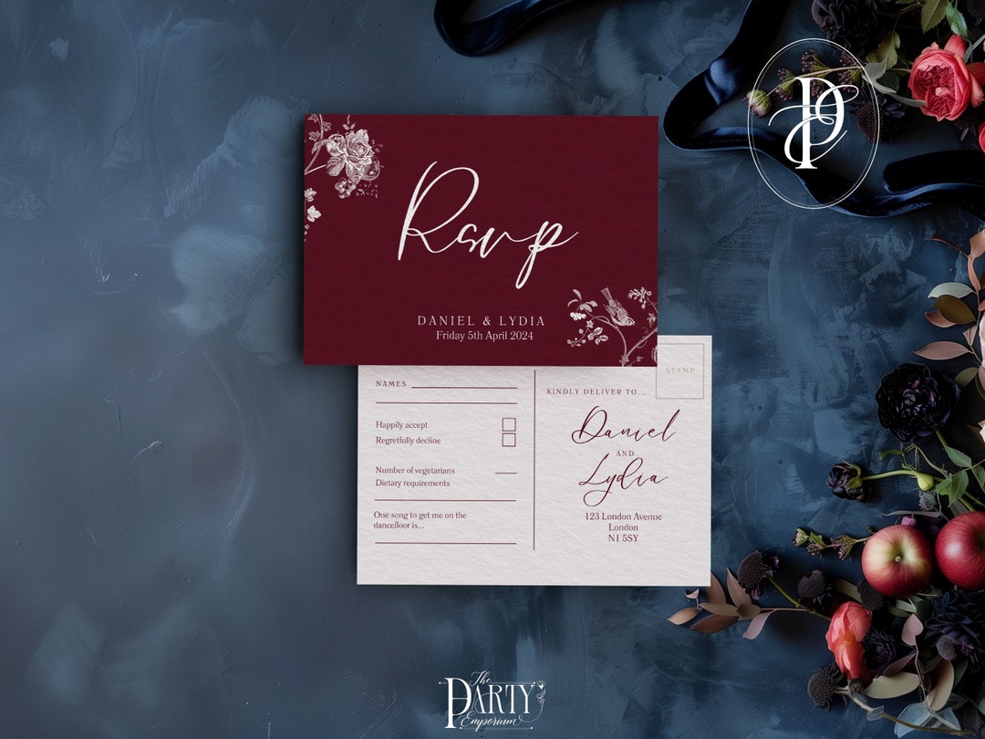 Snow White Luxury RSVP Card Templates - Red RSVP Cards - Digital ...