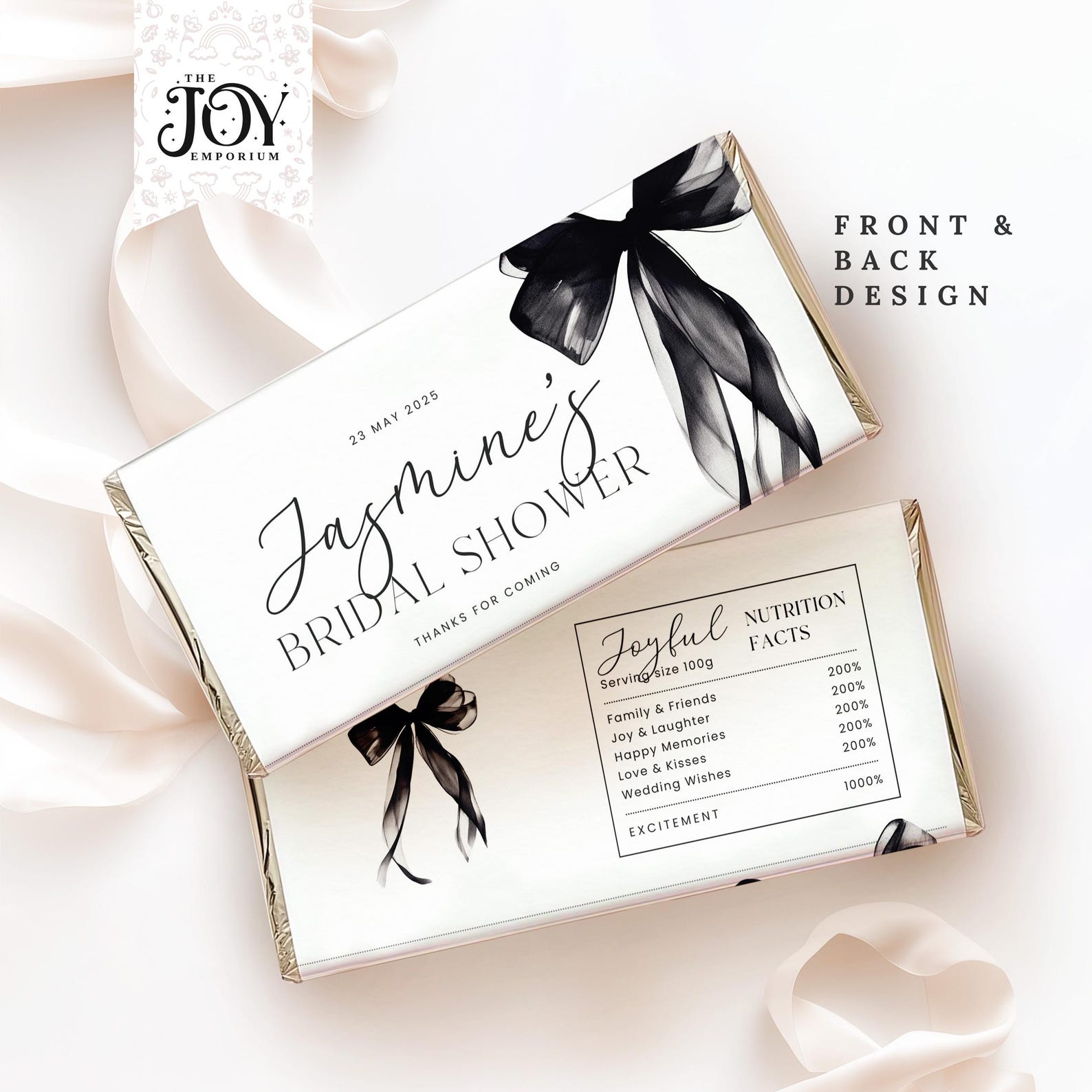Black Bow Chocolate Wrapper | Editable Candy Bar Wrapper for Parties ...