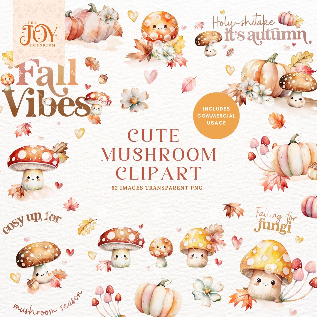 Cute Mushroom Clip Art | Watercolour Autumn Clip Art | Seamless Pattern ...